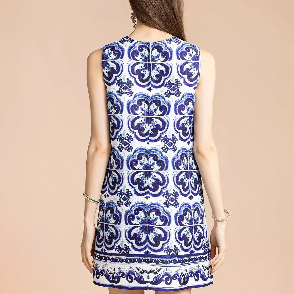 Tile-Print Brocade Mini Dress